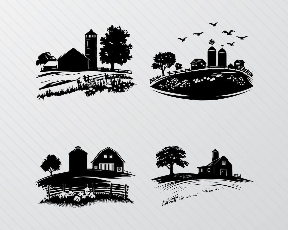 Farm Silhouette SVG Bundle: Vector Art, Logo Clipart (PNG) - Etsy