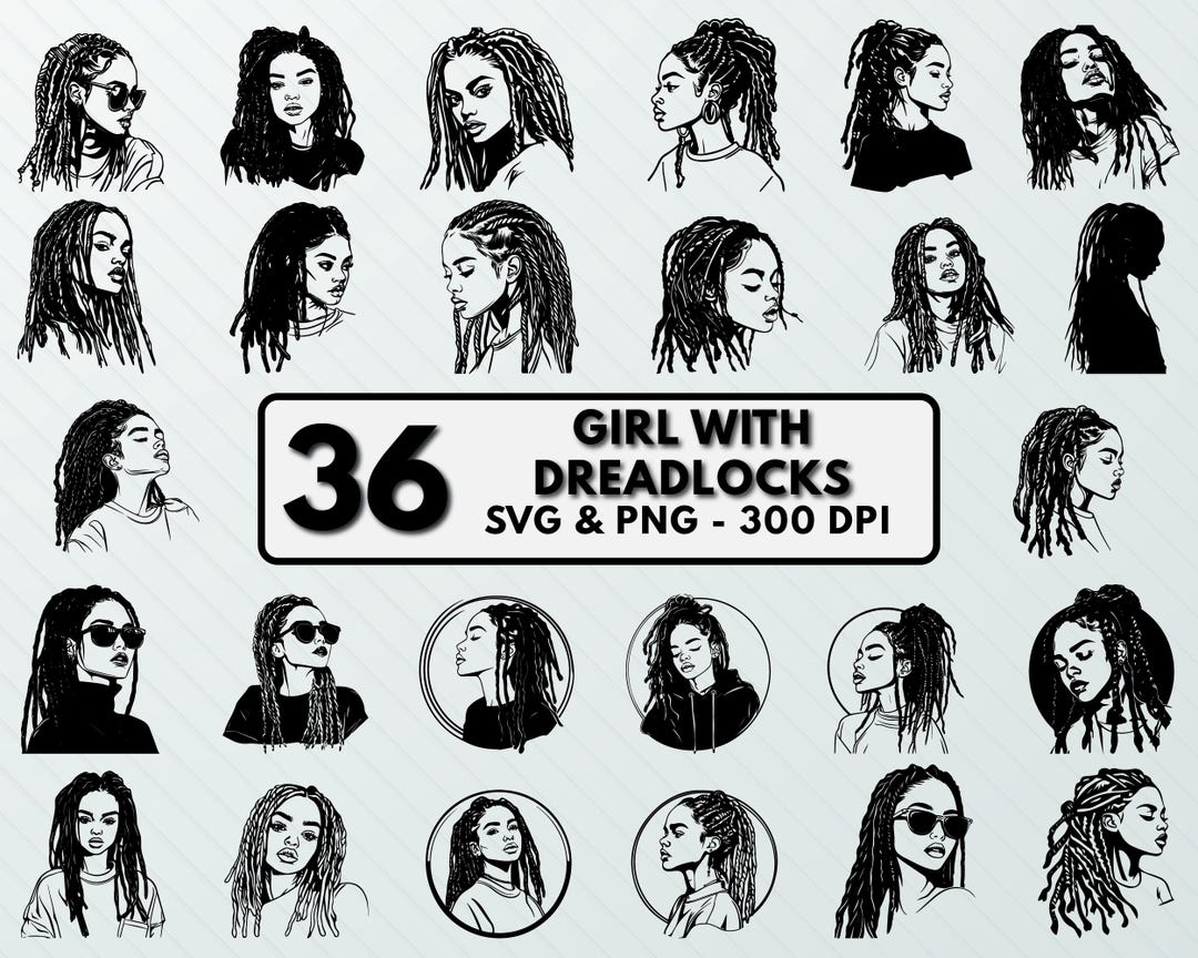 Girl Dreadlocks Silhouette: Vector Art, Clipart (SVG, PNG, Cricut Ready ...
