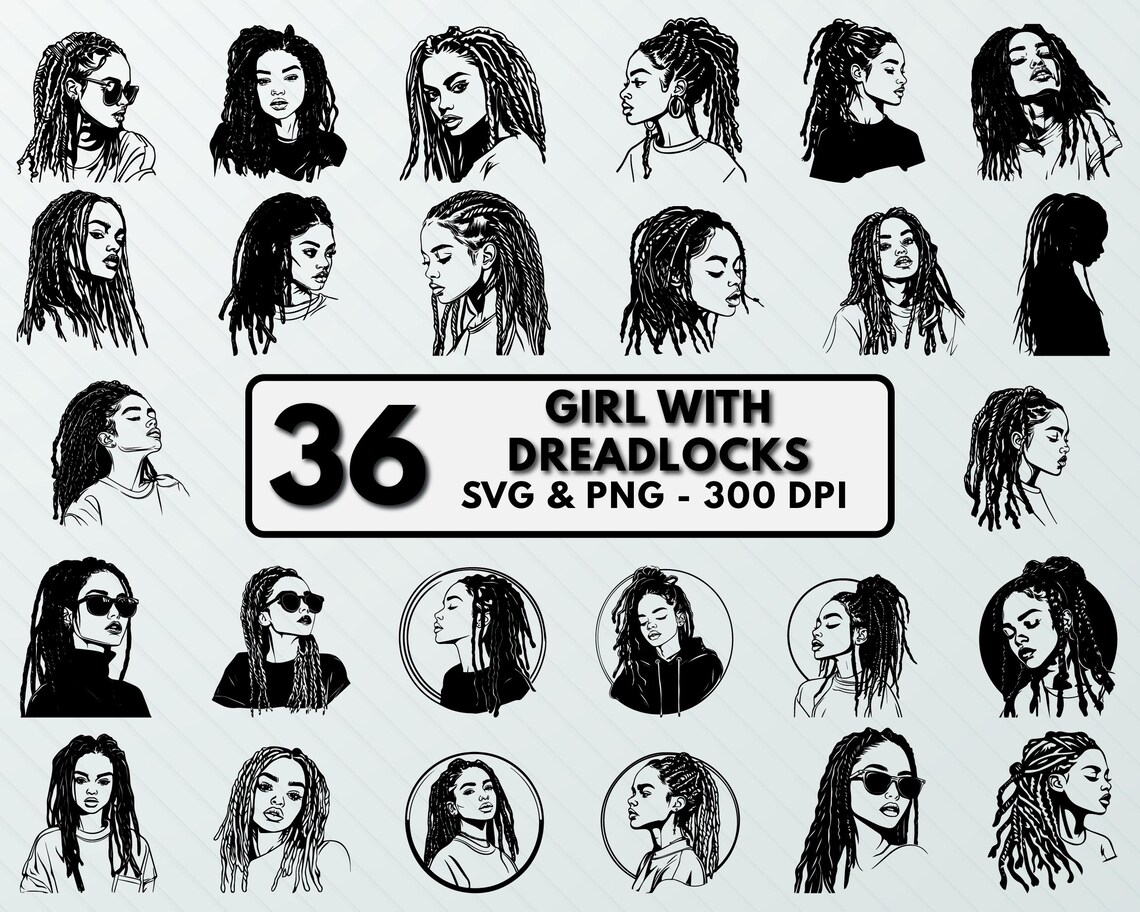 Girl Dreadlocks Silhouette: Vector Art, Clipart (SVG, PNG, Cricut Ready ...