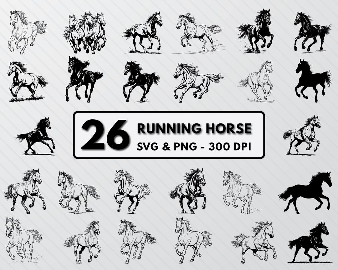 Running Horse Svg Bundle, Horse Silhouette, Running Horse Design ...
