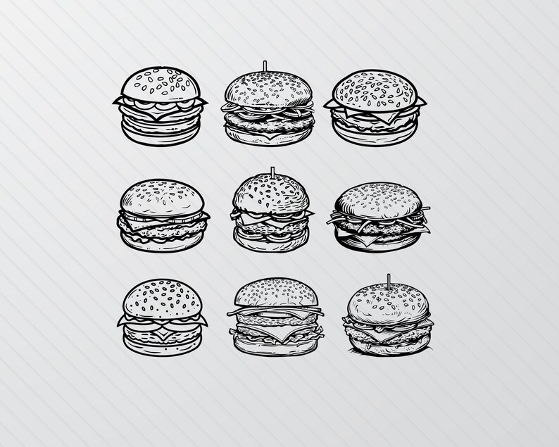 Burger Silhouette SVG Bundle: Clipart, Decal, Vector (PNG, SVG) - Etsy