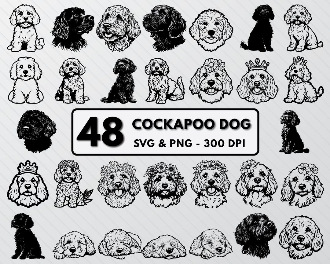 Cockapoo Dog Silhouette, Cockapoo Dogs Svg Bundle, Cockerpoo Puppies ...