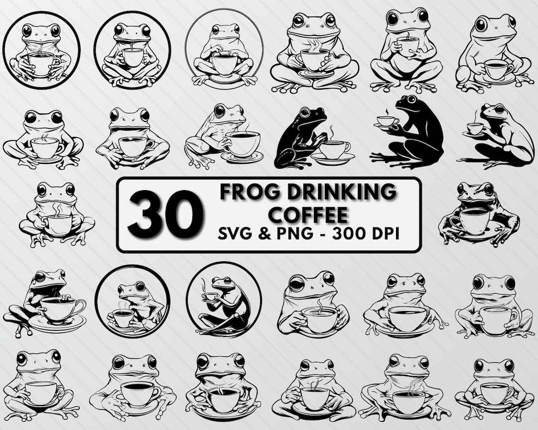 Frog Drinking Coffee Svg Bundle, Frog Drinking Coffee Silhouette, Funny ...