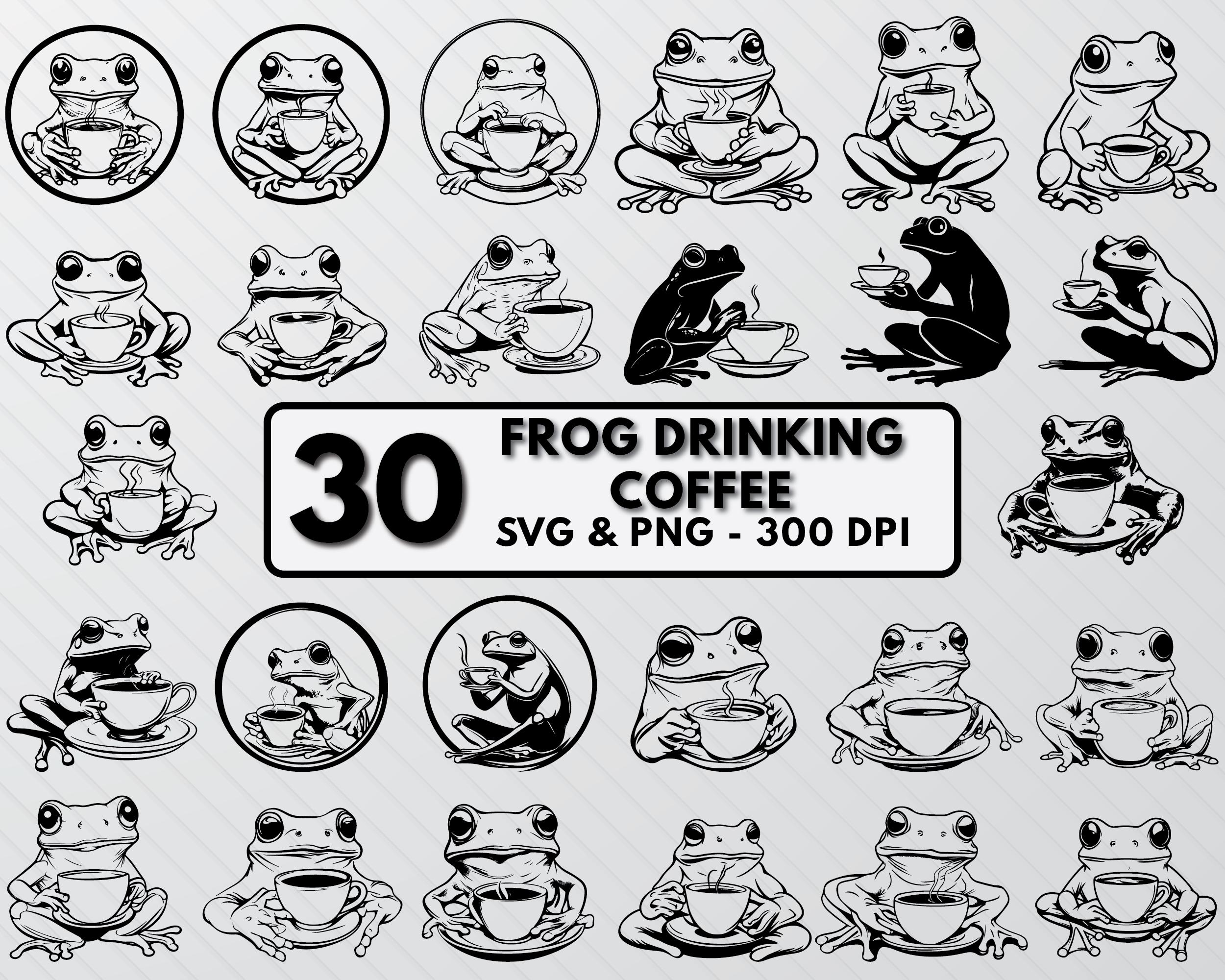 Frog Drinking Coffee SVG Bundle: Funny Clipart, Logo Art (PNG, SVG) - Etsy