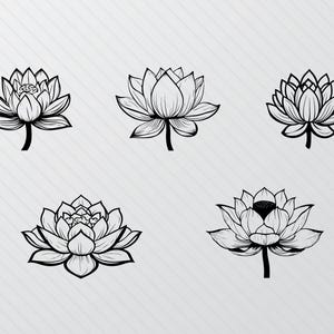 Lotus Flower SVG Bundle: Silhouette Clipart, Cut Files (PNG, Vector) - Etsy