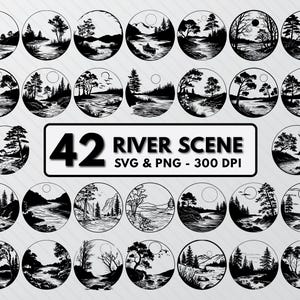 River Scene Silhouette: SVG PNG Clipart Bundle (digital Download) - Etsy