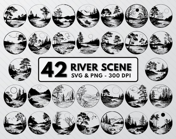 83 River Flow SVG PNG PDF Dxf Bundle, Flowing Stream and Forest River ...
