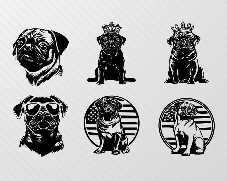 Pugs Dog Silhouette Svg, Pug Dogs Svg Bundle Cut Files Cricut, Pugs ...