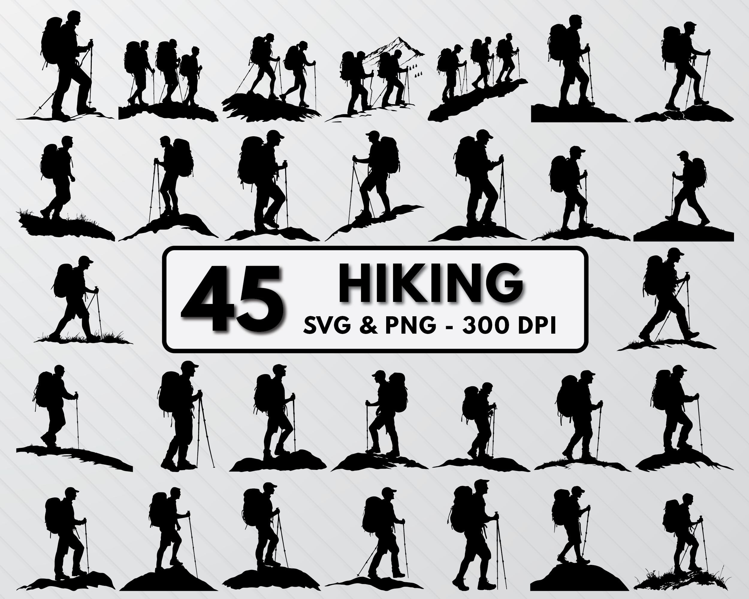 Hiking Silhouette, Hiking Svg Bundle, Hiking Clipart, Hiking Png, Hiker ...