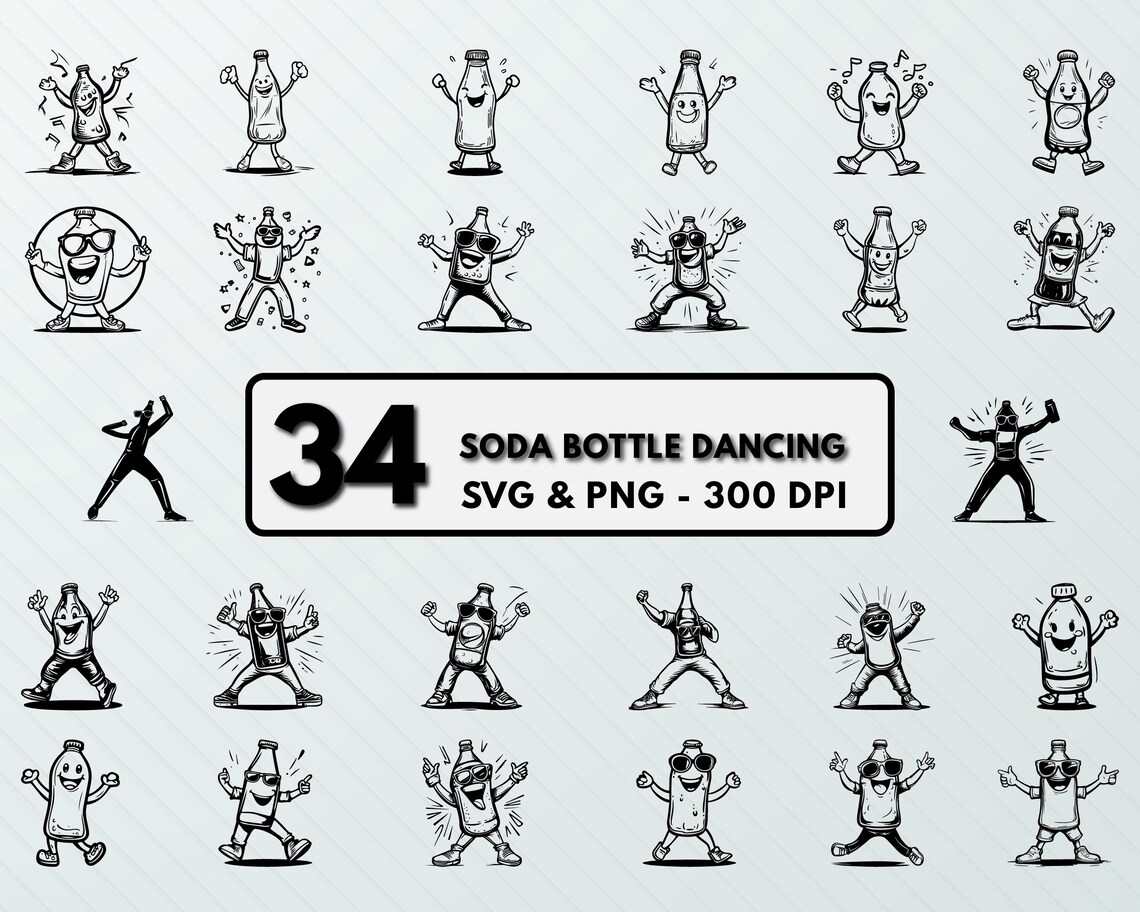 Dancing Soda Bottle Clipart: SVG, PNG, Vector, Cricut (digital Download ...