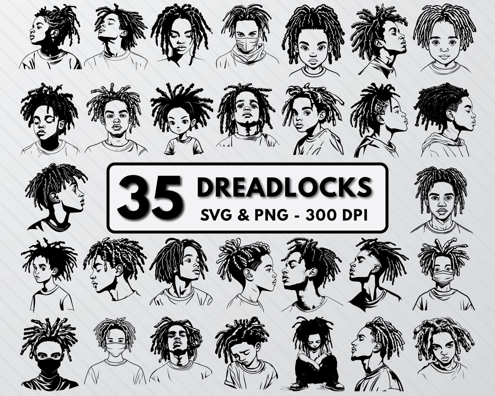 Dreadlocks SVG Bundle: Boy Silhouette Clipart (PNG, Vector) - Etsy