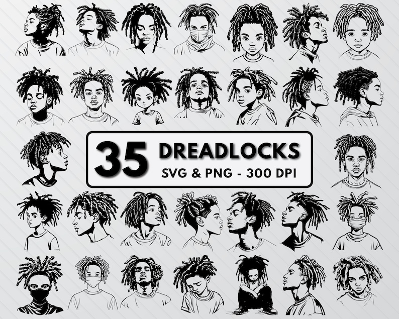 Dreadlocks SVG Bundle: Boy Silhouette Clipart (PNG, Vector) - Etsy
