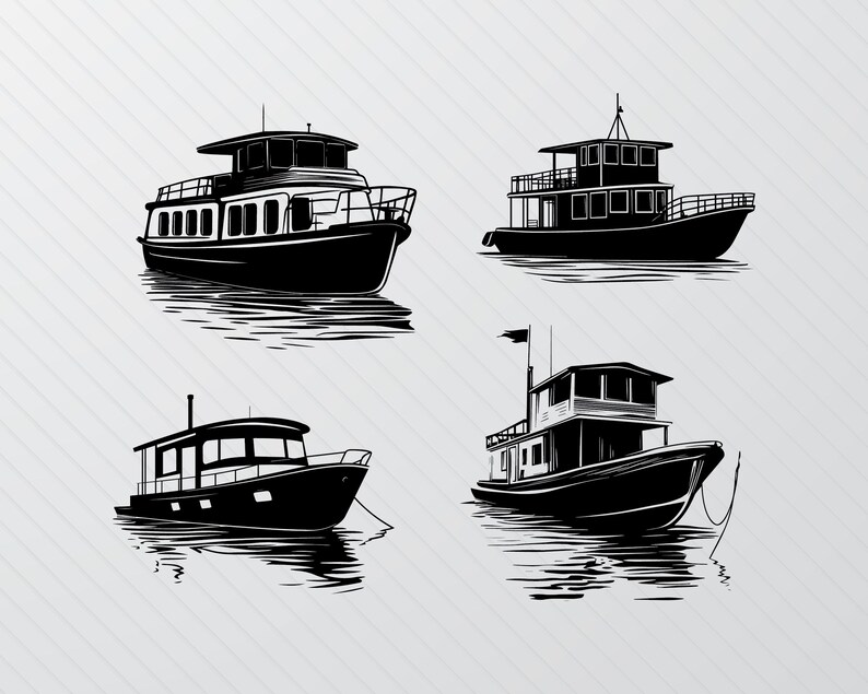House Boat Svg Bundle, House Boat Silhouette, Traditional Houseboat ...