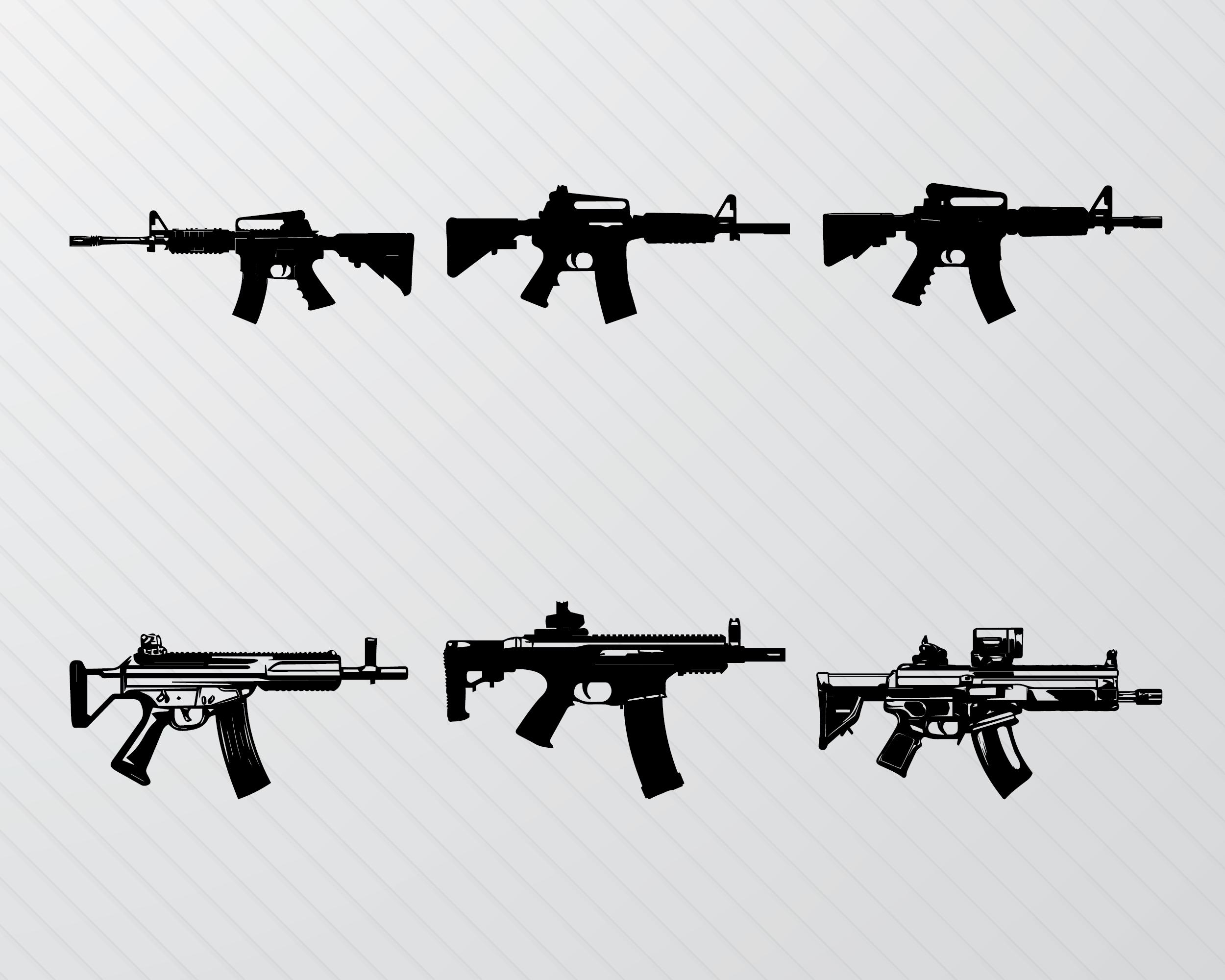 Guns Svg Bundle, Assault Rifle Svg Silhouette, AK-47 Svg Outline ...