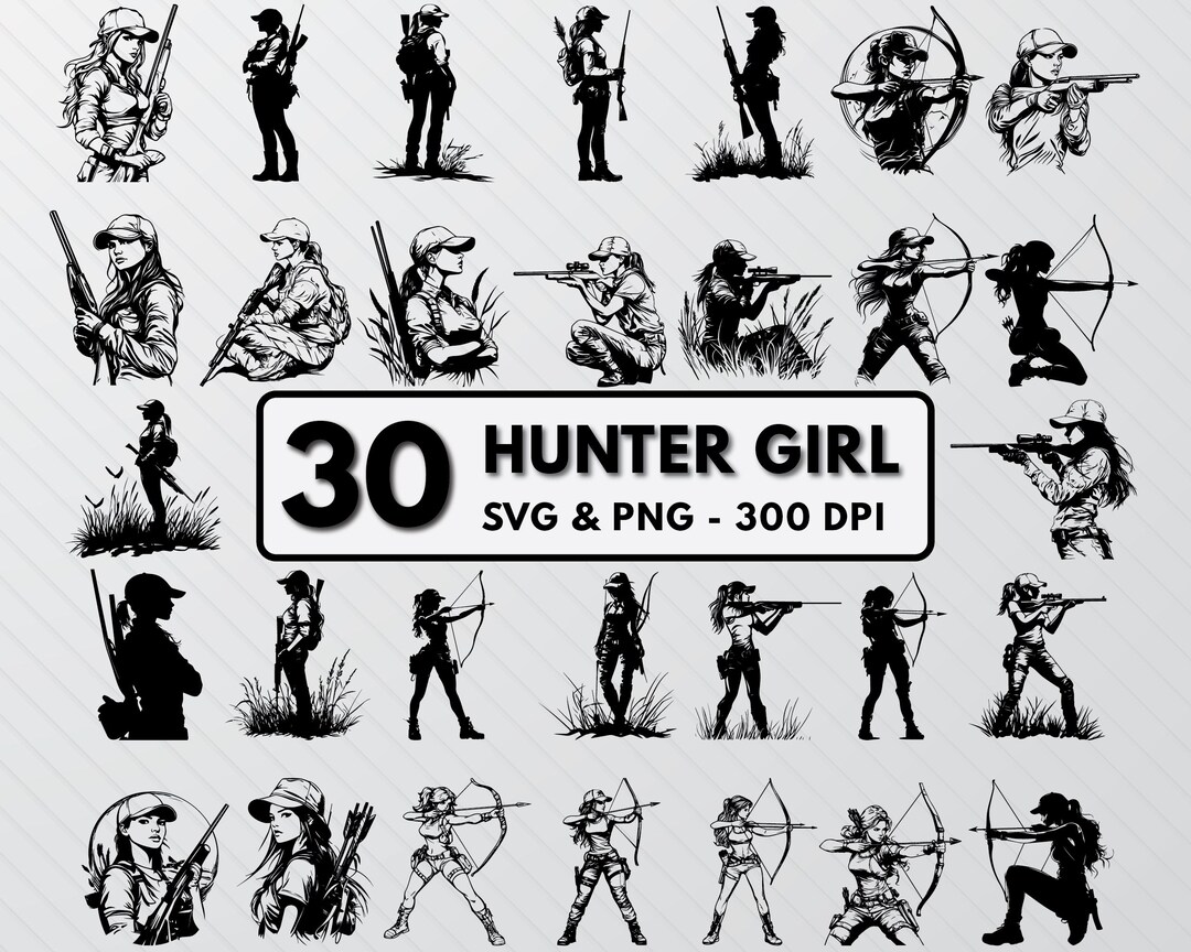 Hunter Girl Svg Bundle, Hunter Girl Silhouette Art, Hunter Girl Clipart ...