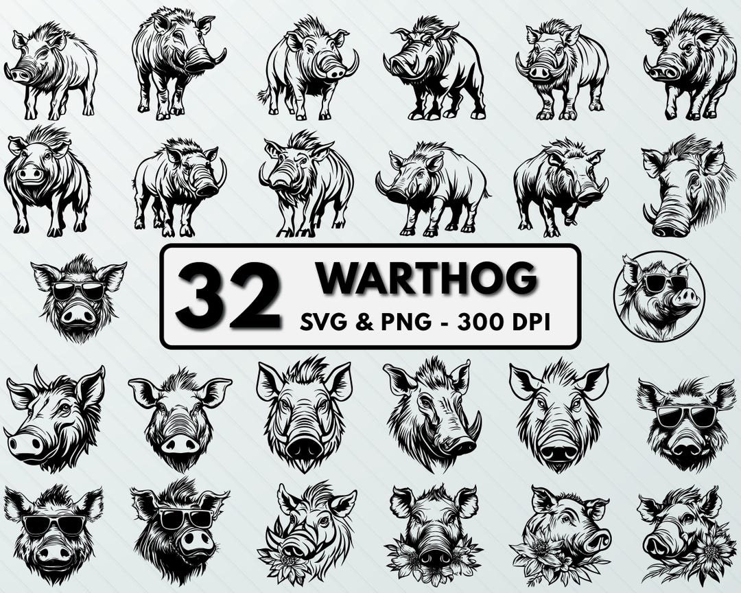 Warthog SVG PNG: Wild Pig Vector Clipart Cut Files - Etsy