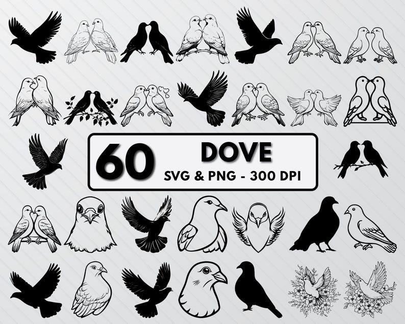 Dove SVG Bundle: Bird Silhouette, Clipart, Icon (PNG, Vector) - Etsy