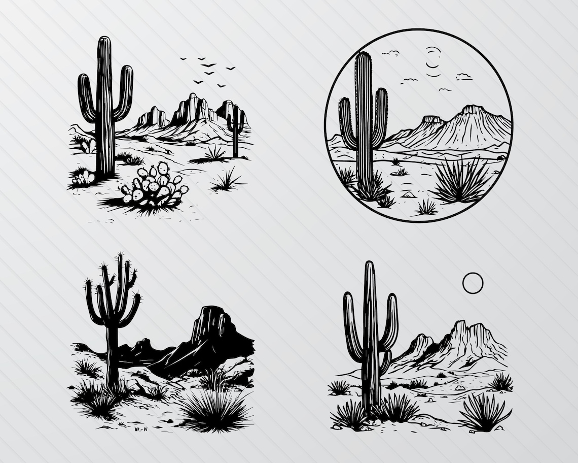 Desert Scene Svg Bundle, Desert Scene Silhouette Png, Desert Landscape ...