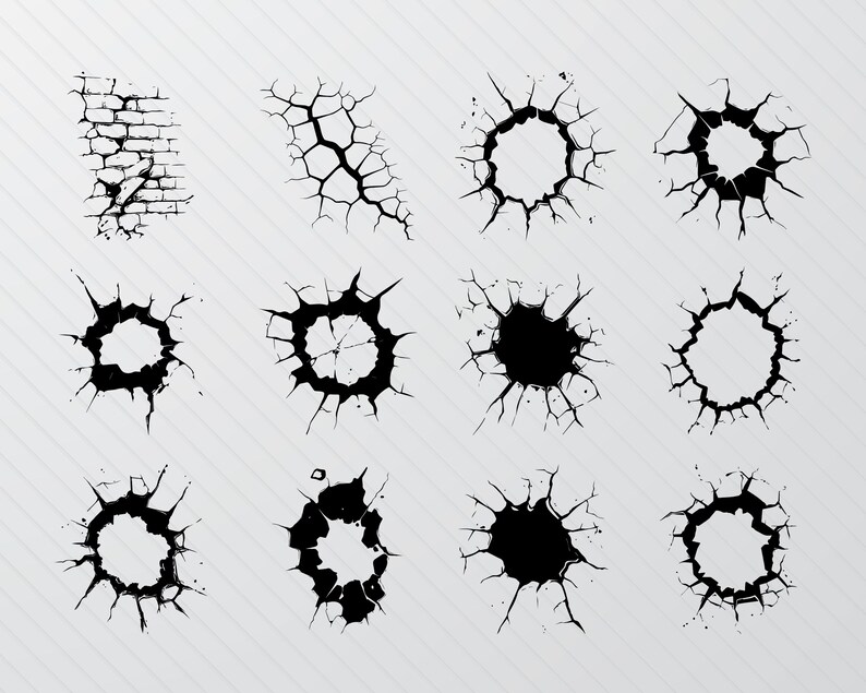 Cracked Wall SVG Bundle, Bullet Hole, Smash Brick Clipart (PNG) - Etsy