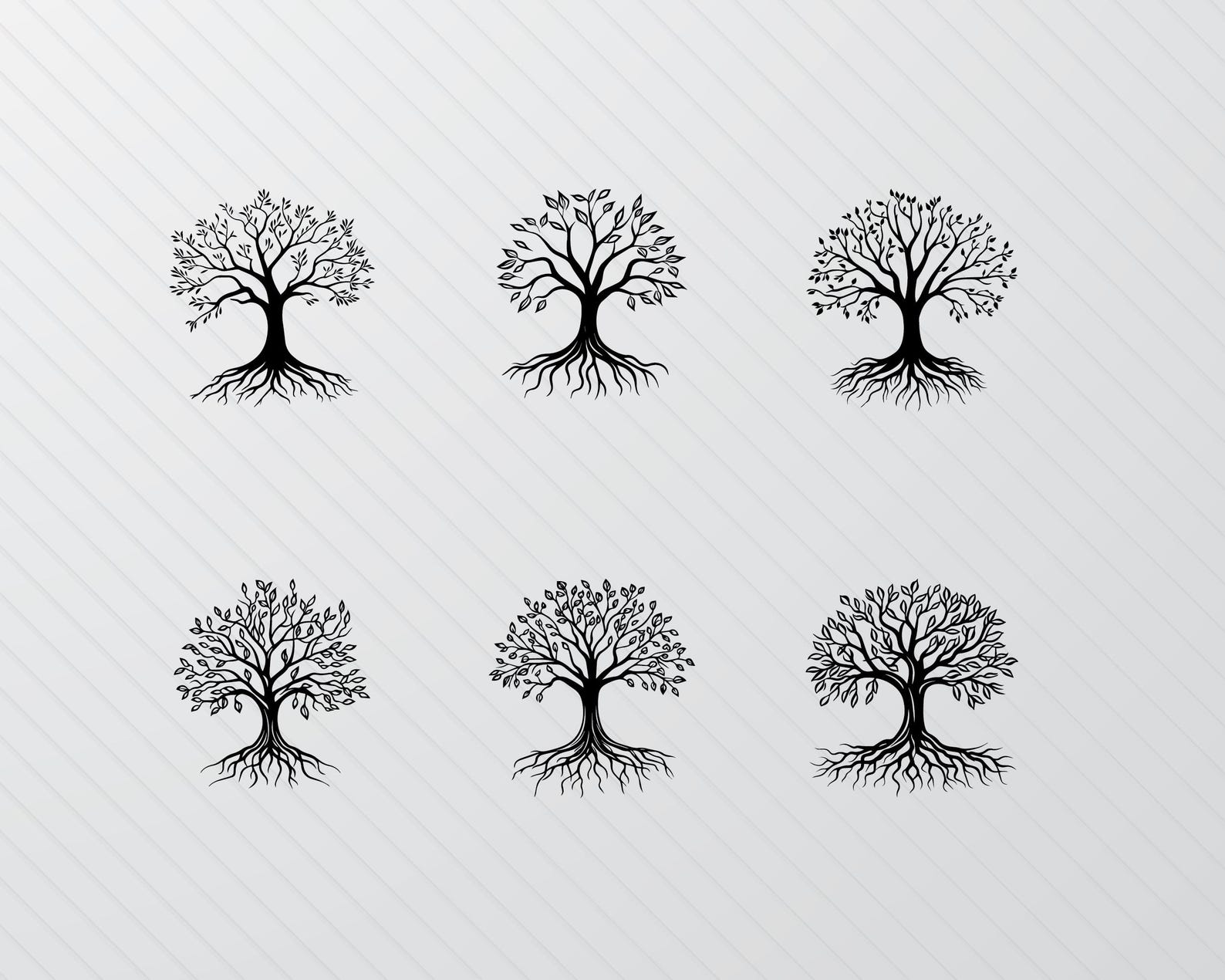 Tree With Roots Silhouette, Tree With Roots Svg Bundle Set, Cute Trees ...
