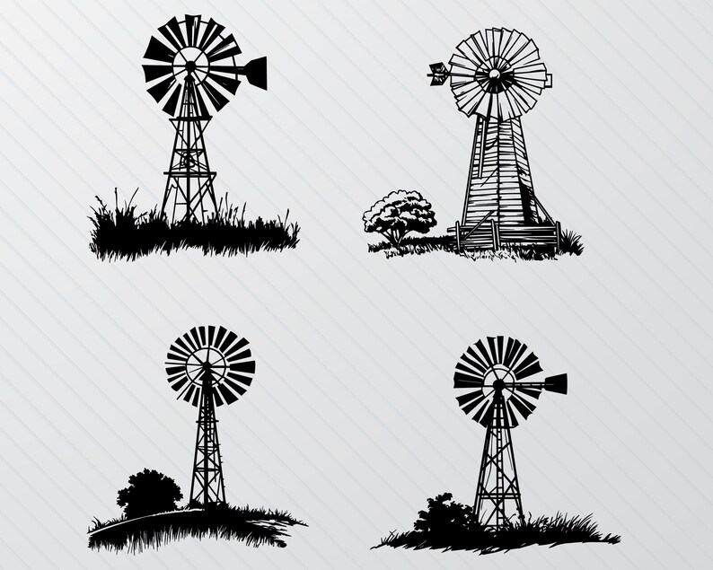 Farm Windmill SVG Bundle: Rustic Silhouette Clipart (PNG, Vector) - Etsy