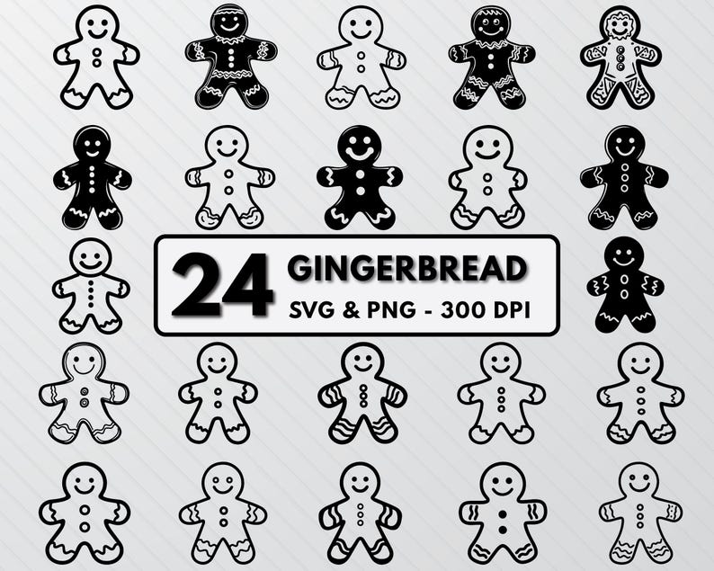 Gingerbread Svg Bundle, Gingerbread Silhouette Art, Gingerbread Clipart ...