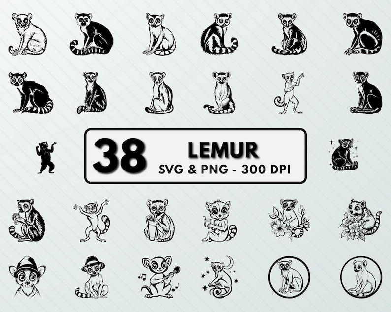 Lemur Clipart: Silhouette Vector Art, SVG PNG (digital Download) - Etsy