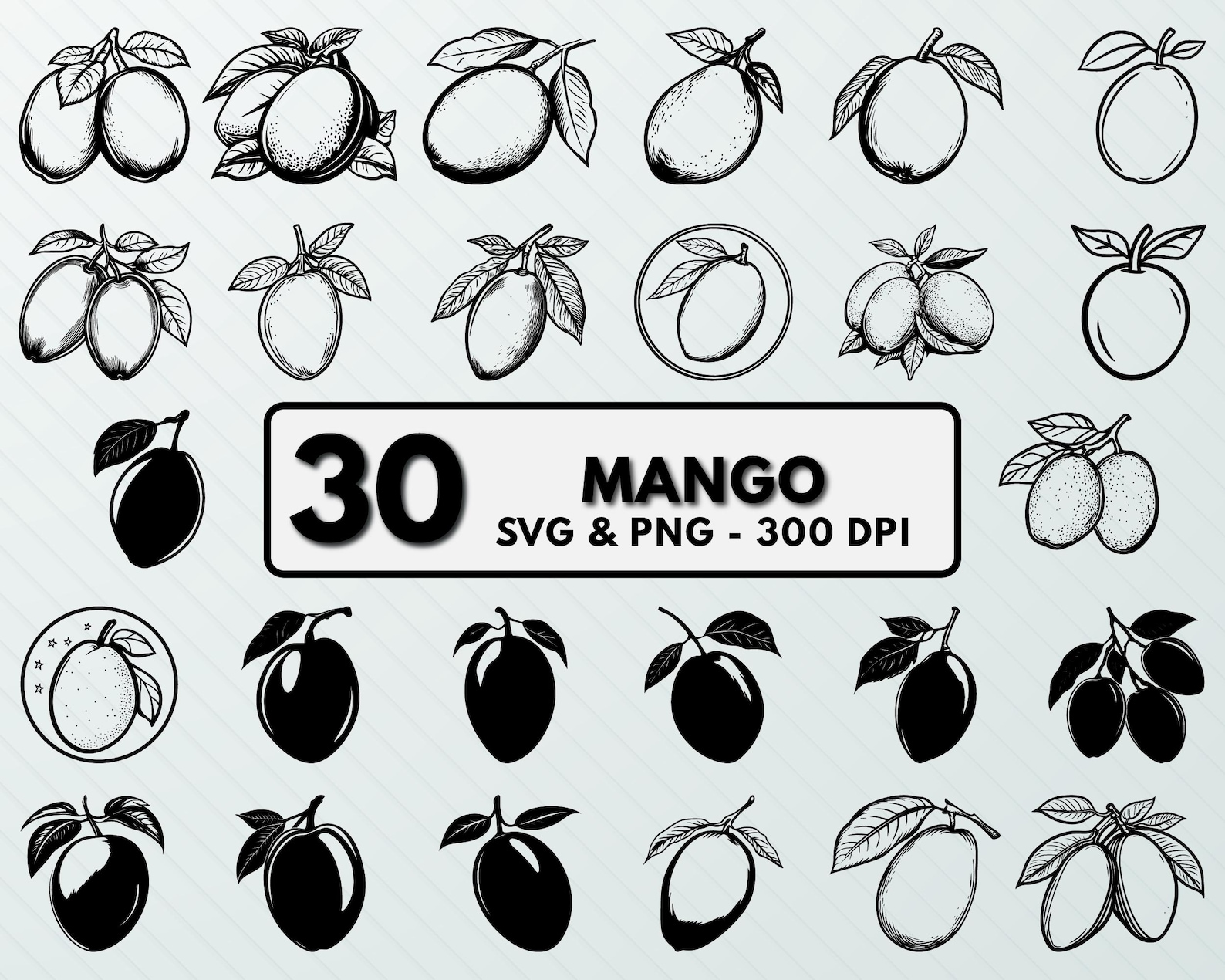 Mango SVG PNG Clipart: Fruit Vector Art Designs - Etsy