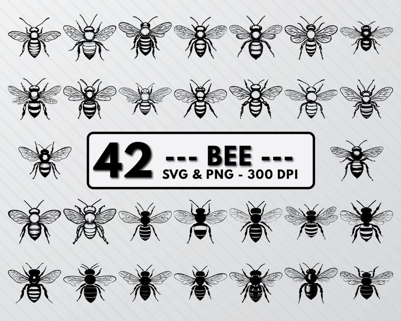 Bee Silhouette, Honey Bee Svg Bundle, Bees Clipart, Bee Insect Icon Png ...