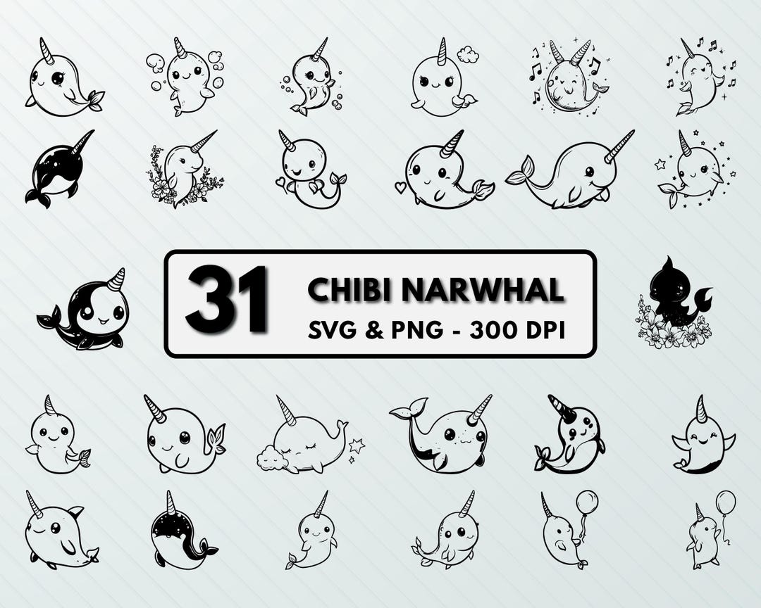 Chibi Narwhal Svg Png, Chibi Narwhal Clipart, Chibi Narwhal Silhouette ...
