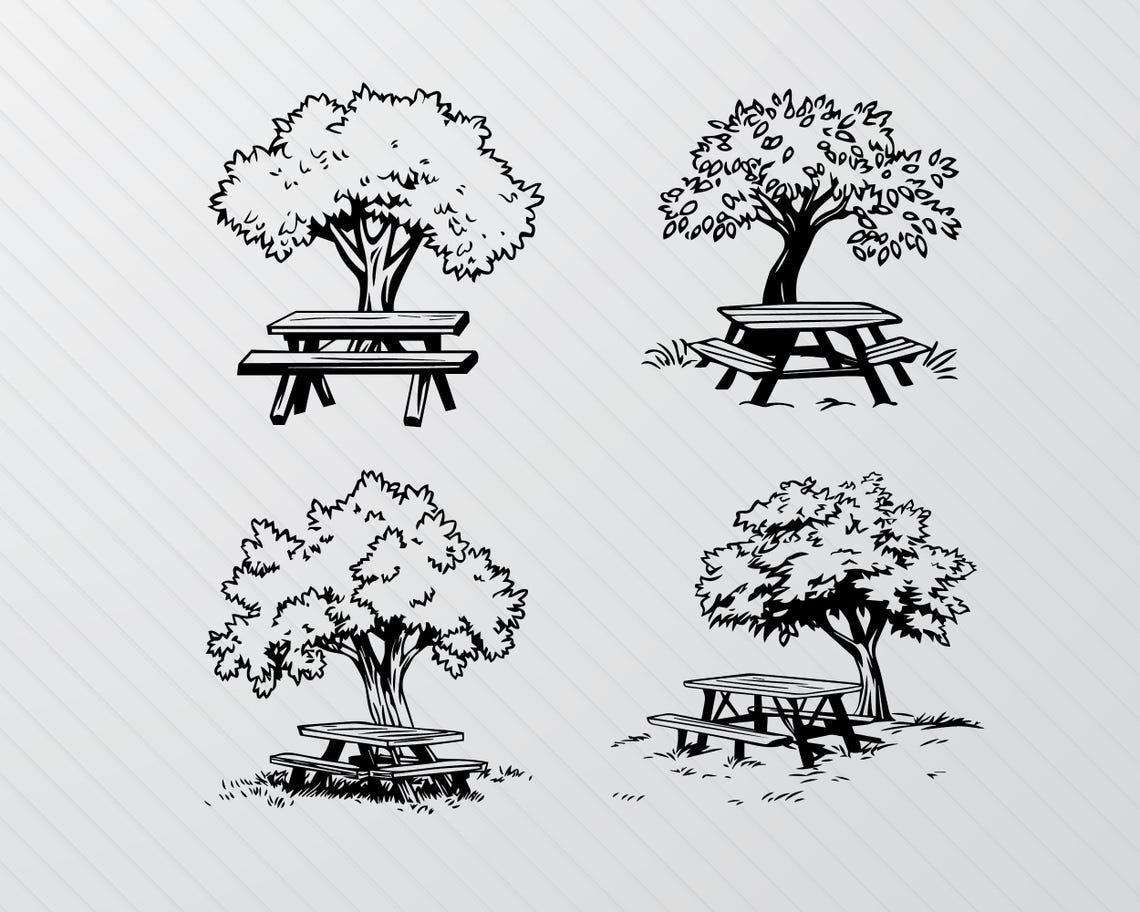 Picnic Table SVG PNG Clipart: Line Art Cut Files - Etsy