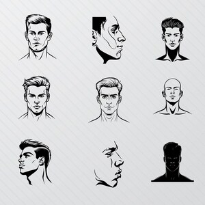 Man Face Silhouette Svg, Man Face Svg Bundle Cut File, Men Face Clipart ...