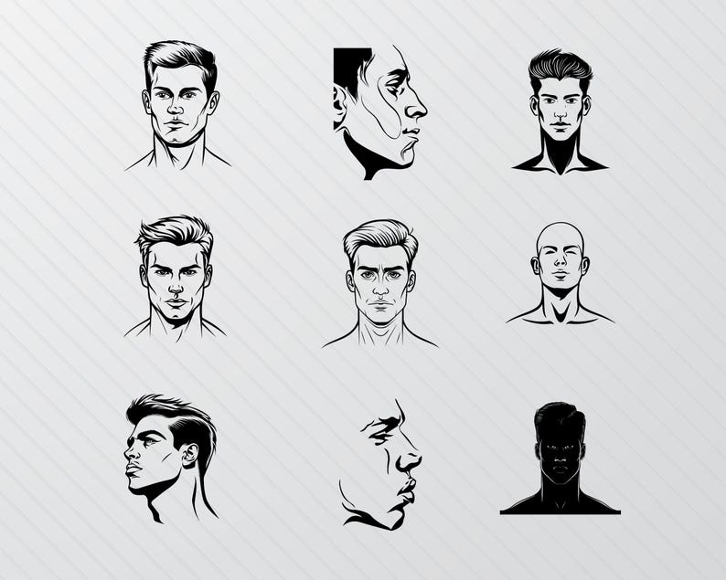 Man Face Silhouette Svg, Man Face Svg Bundle Cut File, Men Face Clipart ...