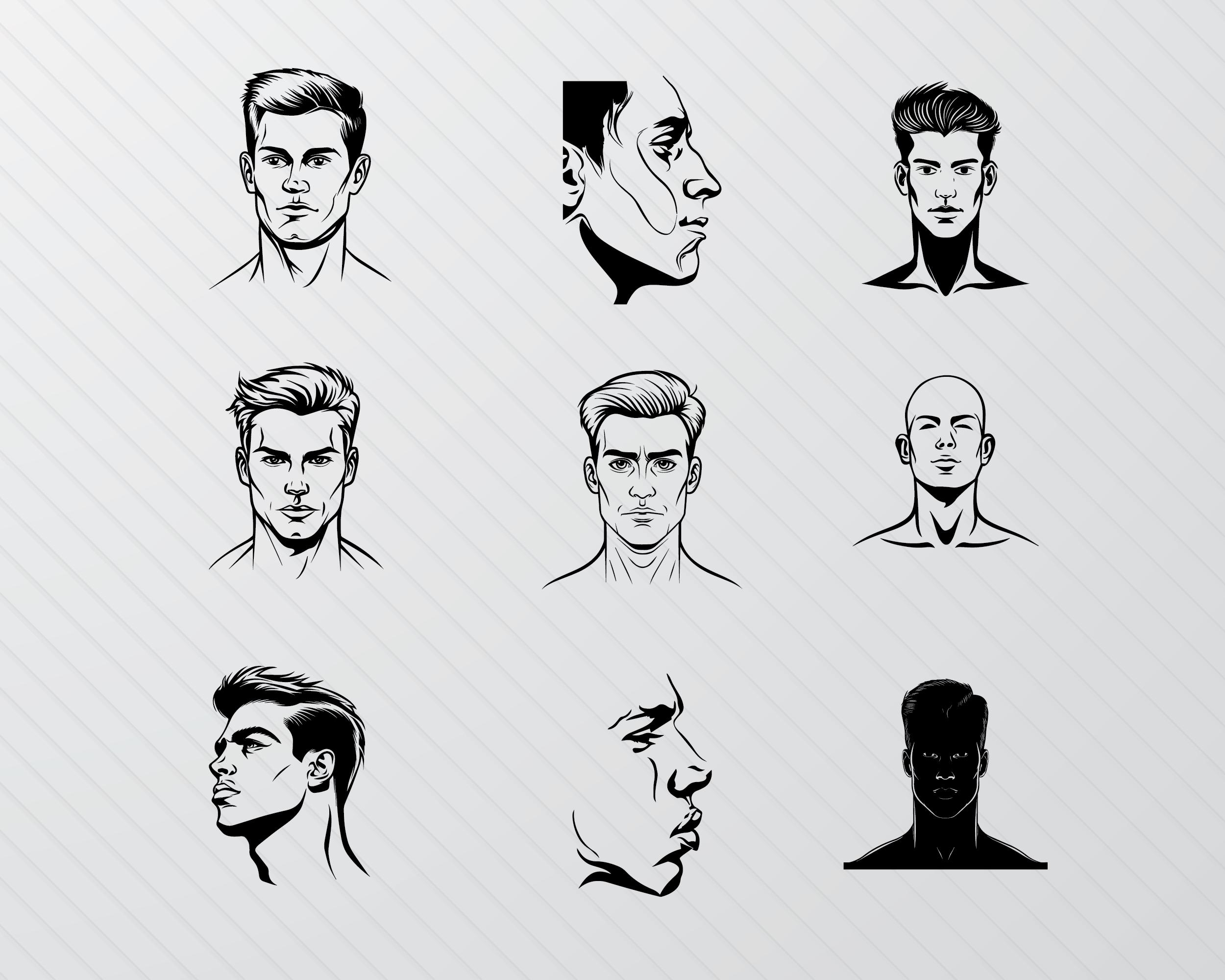Man Face Silhouette Svg, Man Face Svg Bundle Cut File, Men Face Clipart ...