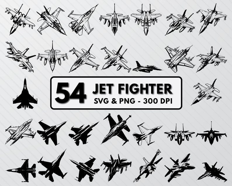 Jet Fighter Silhouette: Vector Art Icon Bundle (SVG, PNG) - Etsy