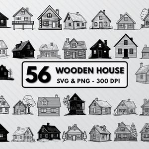 Cabin House SVG Bundle: Wood House Silhouette, Vector Clipart (digital ...