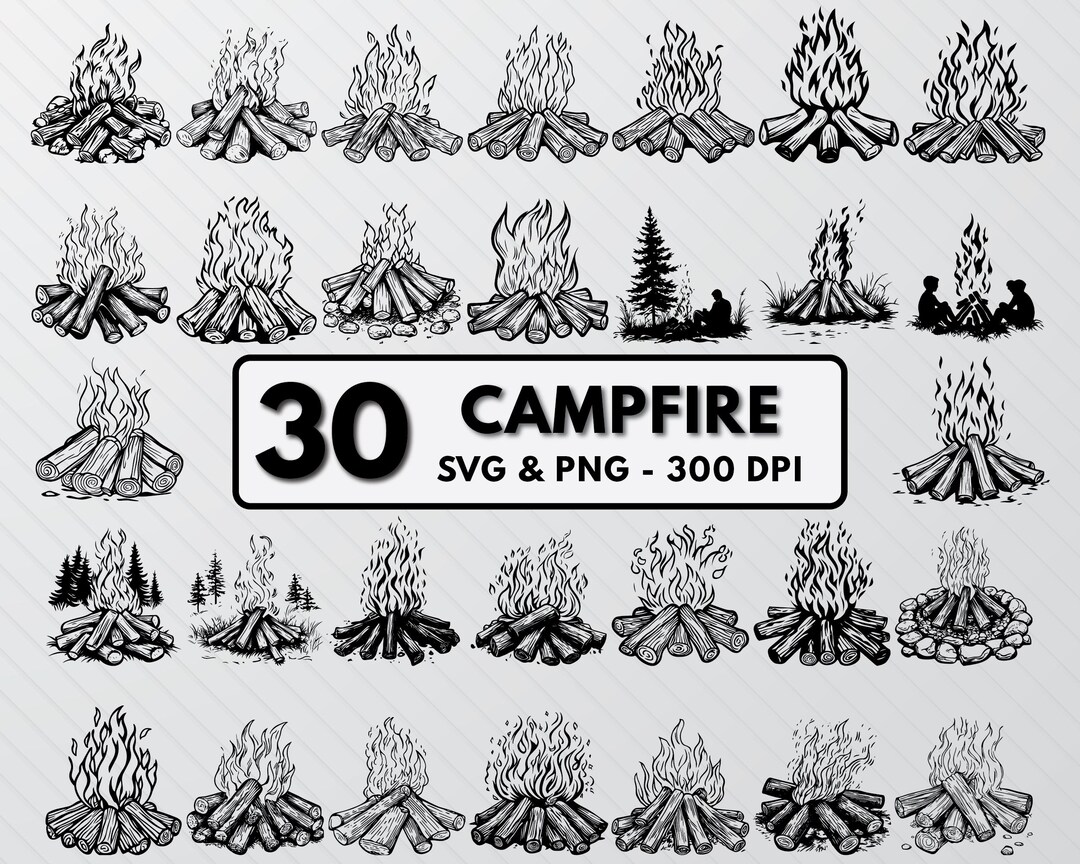 Campfire SVG Bundle: Silhouette Art, Clipart, Cut Files (PNG, Vector ...
