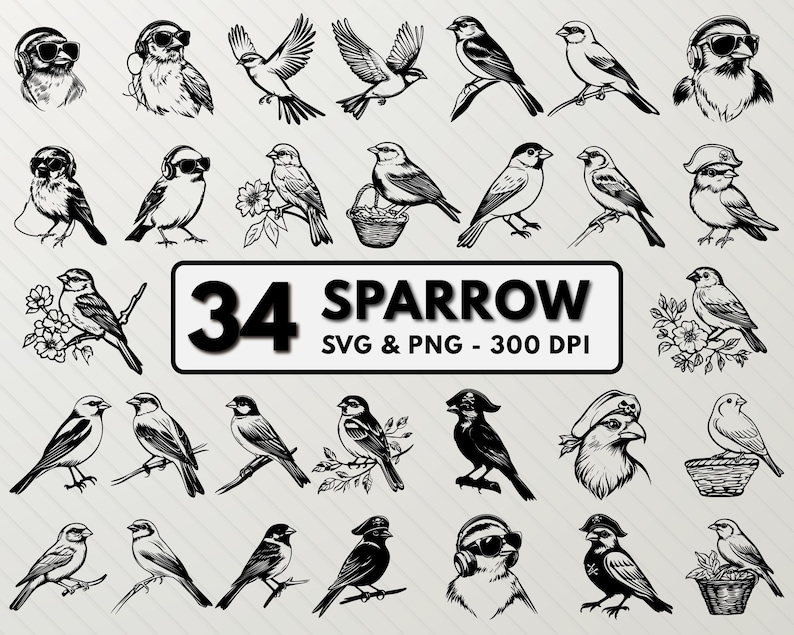 Sparrow Svg Bundle, Sparrow Silhouette, Sparrow Bird Line Art Svg ...
