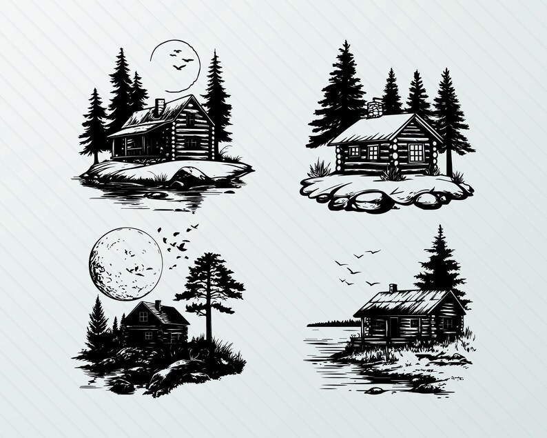 Log Cabin Clipart: Rustic Silhouette Vector Designs (SVG, PNG) - Etsy