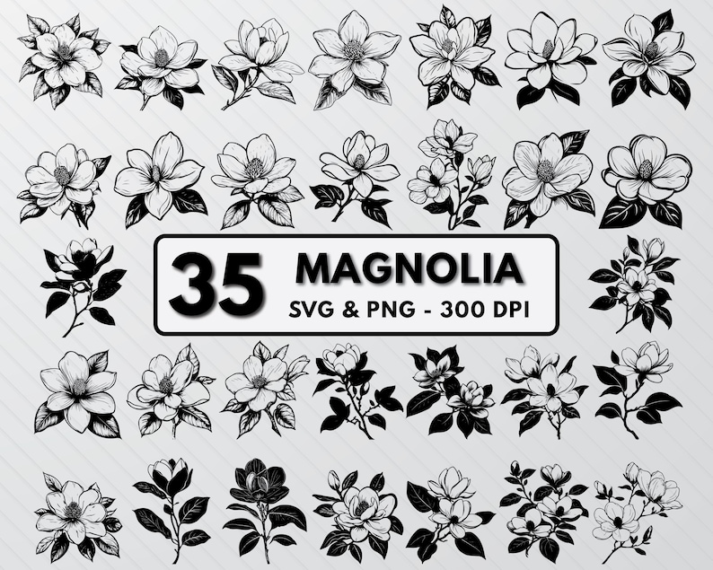 Magnolia Svg Bundle, Magnolia Silhouette Art, Magnolia Png Decal ...