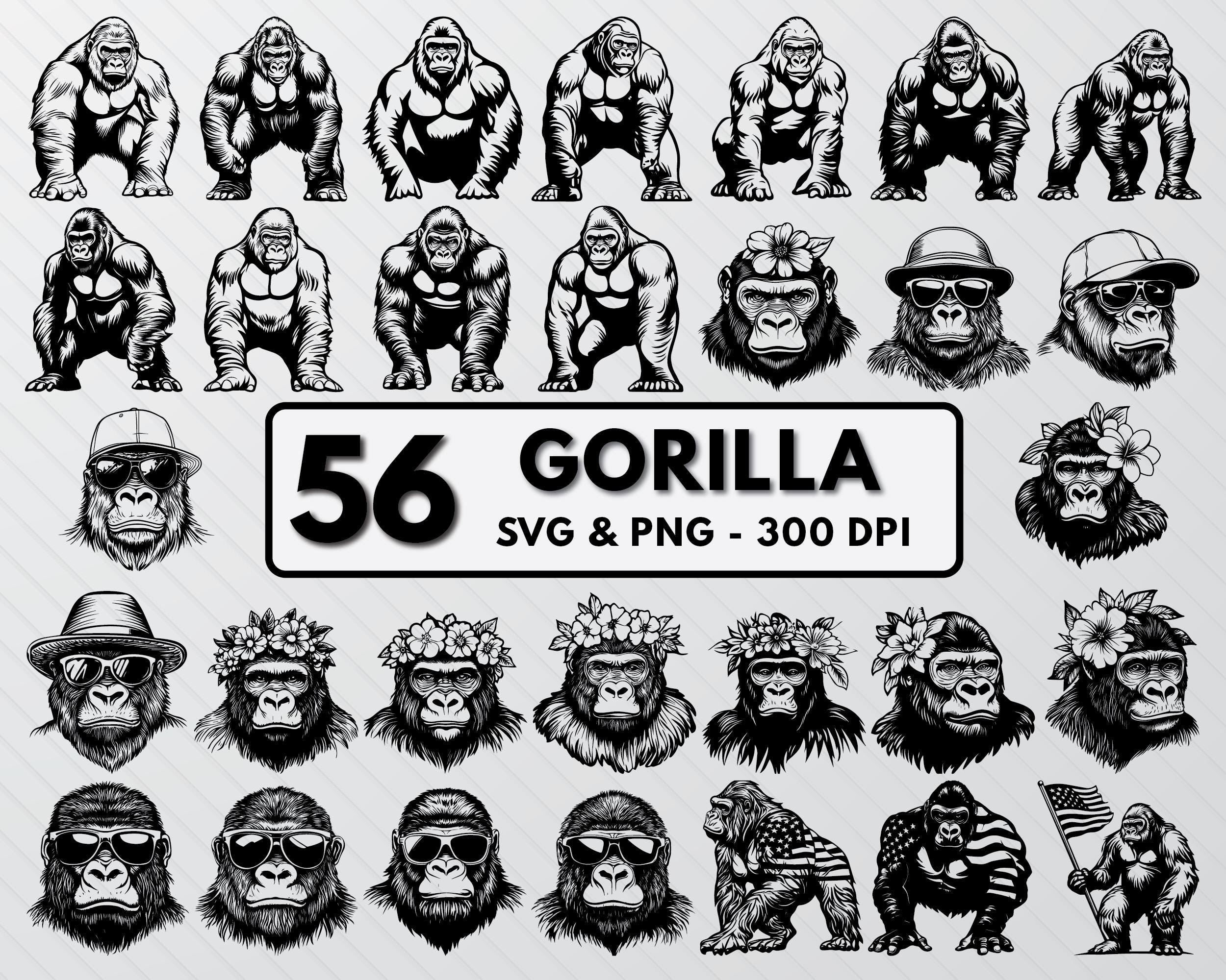 Gorilla Silhouette SVG Bundle: Vector Art, PNG Clipart - Etsy