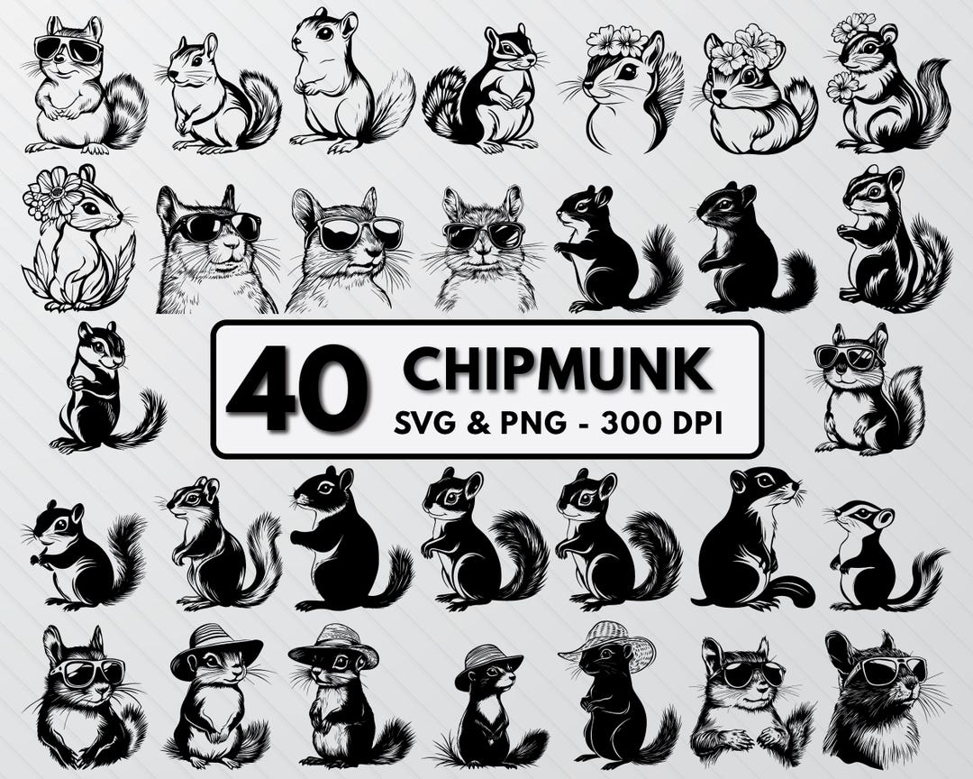 Chipmunk Silhouette SVG Bundle: Vector Art, Clipart, Decal (PNG) - Etsy