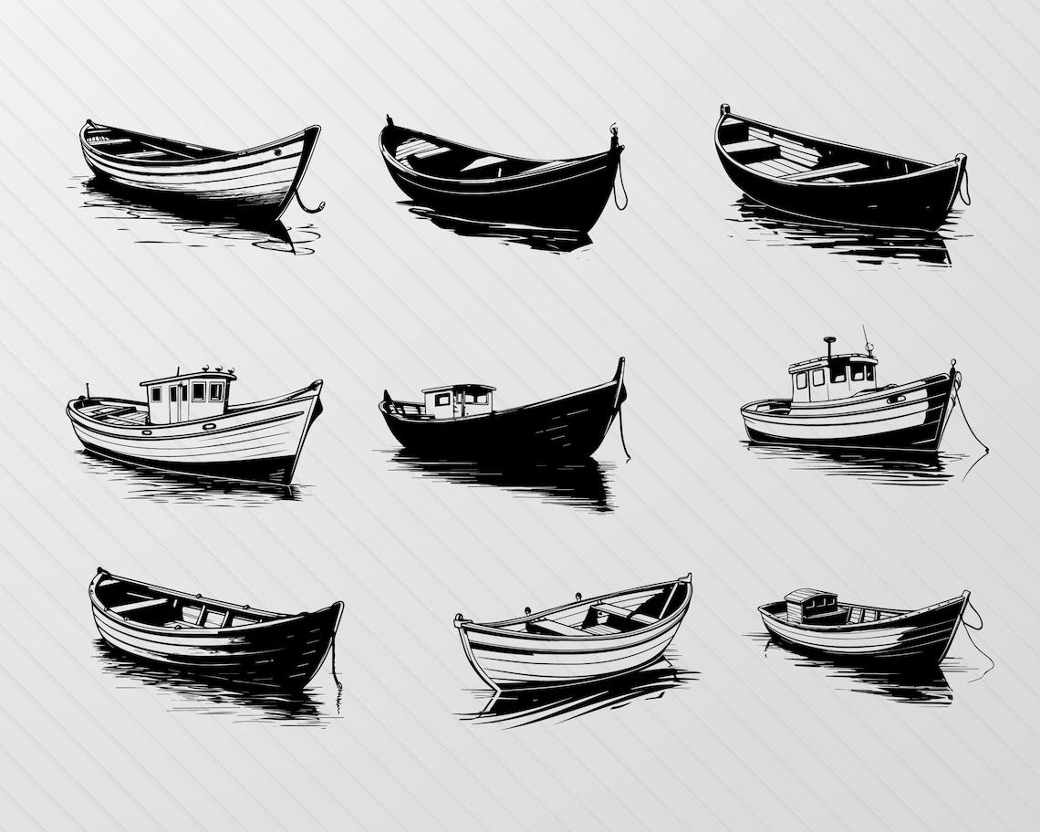 Boat SVG Bundle: 58 Fishing, Paddle Boat Silhouettes (PNG, Vector) - Etsy