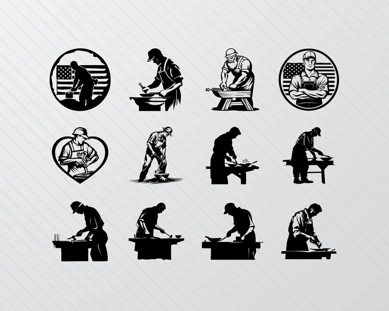 Blacksmith Silhouette SVG Bundle: Clipart, Outlines, Decal (PNG, Vector ...