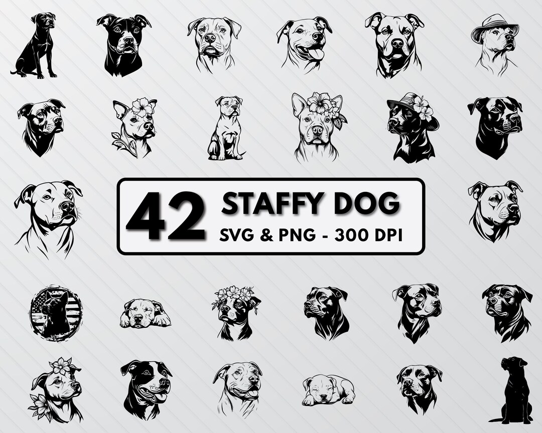 Staffy Silhouette Svg, Staffy Dog Svg Bundle, Dogs Clipart, Staffy Png ...
