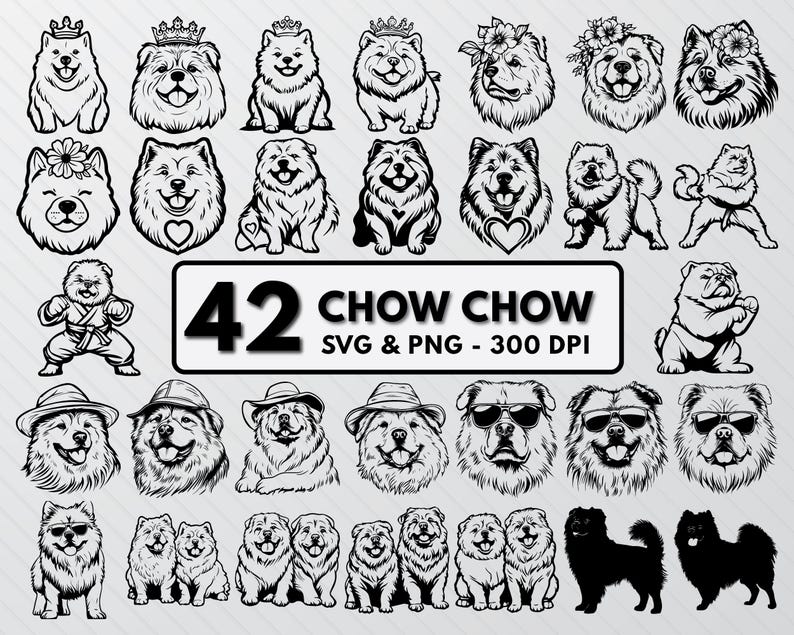 Chow Chow Dog Silhouette: SVG Clipart Bundle (PNG, 300 DPI) - Etsy