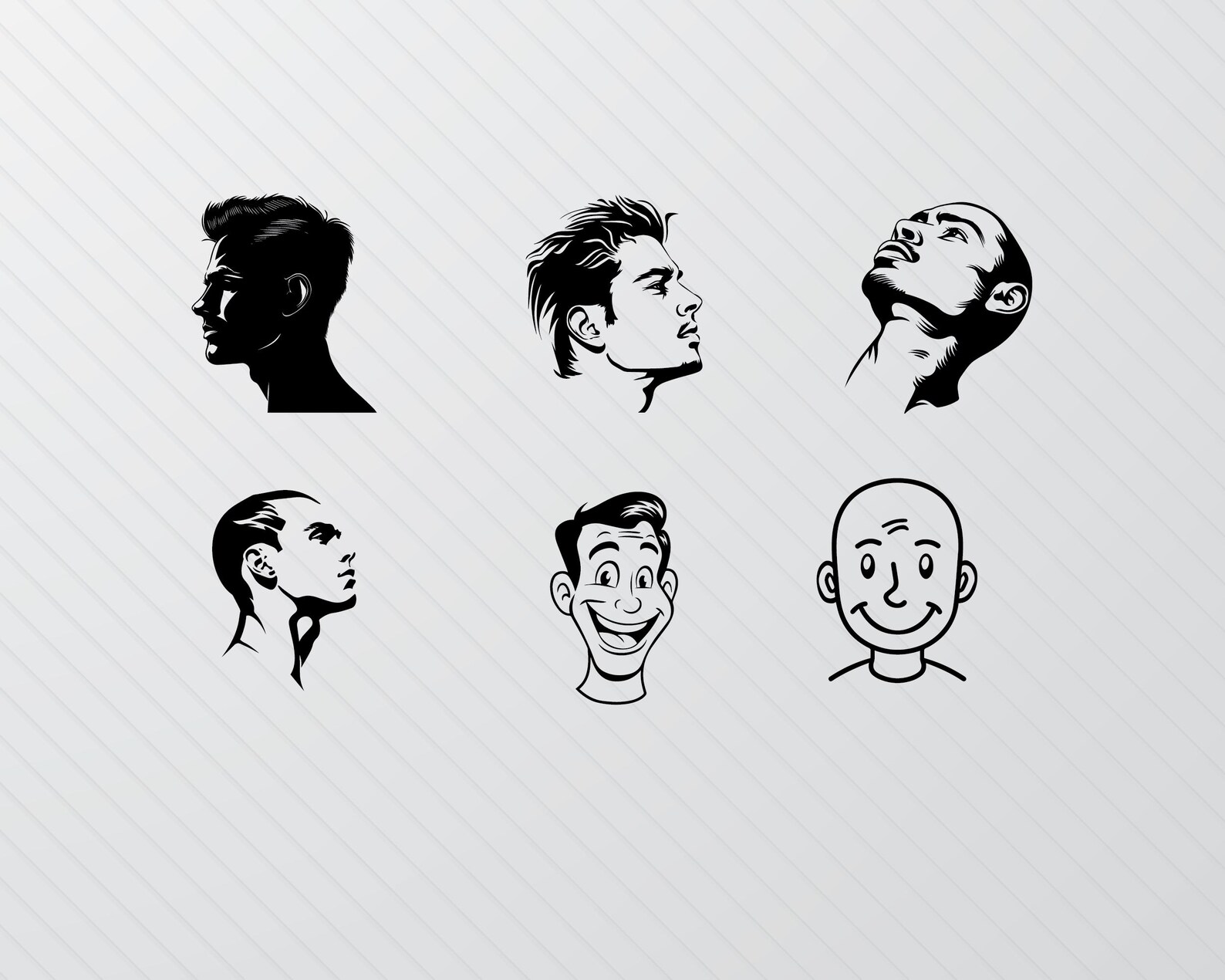 Man Face Silhouette Svg, Man Face Svg Bundle Cut File, Men Face Clipart ...
