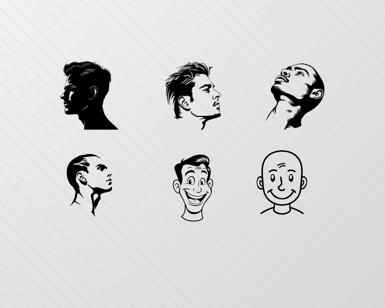 Man Face Silhouette Svg, Man Face Svg Bundle Cut File, Men Face Clipart ...