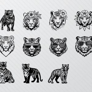 Tiger Silhouette Vector Art: Tiger Clipart, Decal Bundle (SVG, PNG) - Etsy