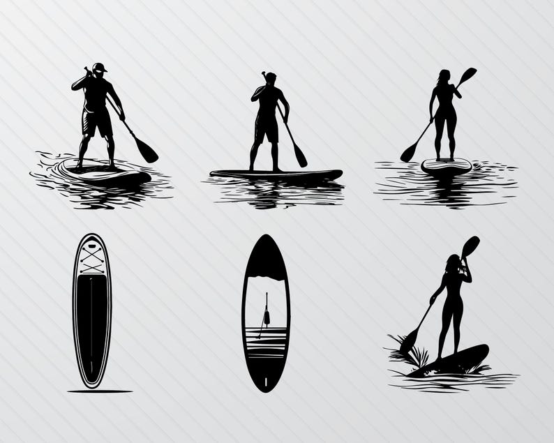 Paddle Board Silhouette Svg Files, Sup Silhouette Clipart Png Cut File, Paddleboard Cricut ...